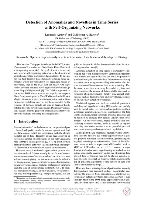 Pdf Detection Of Anomalies And Novelties In Time Series With Self Organizing Networks