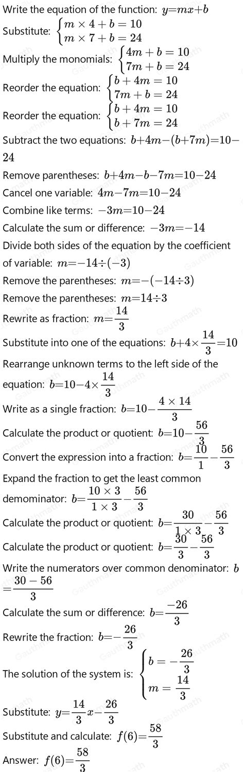 Solved Assume F Is A Linear Function If F410 And F724 Find F6