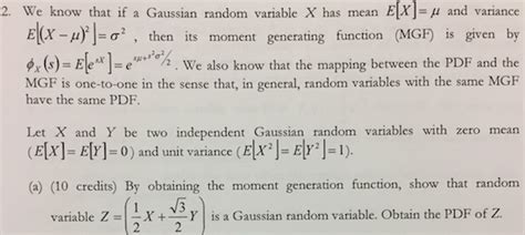 Solved We Know That If A Gaussian Random Variable X Has Mean