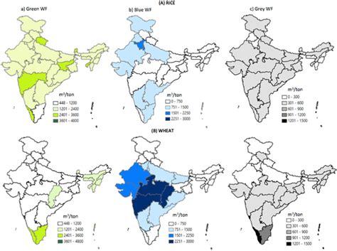 Green Blue And Grey Wf Of A Rice And B Wheat In M 3 Ton Across