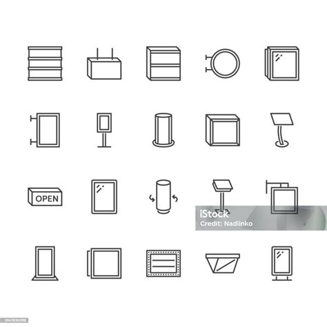 라이트 박스 플랫 라인 아이콘입니다 간판 복고풍 라이트 박스 옥외 기치 상점 광고 벡터 일러스트를 걸려 거리 광고의 얇은 서명 한다 픽셀 완벽 64 X 64 편집 가능한 선