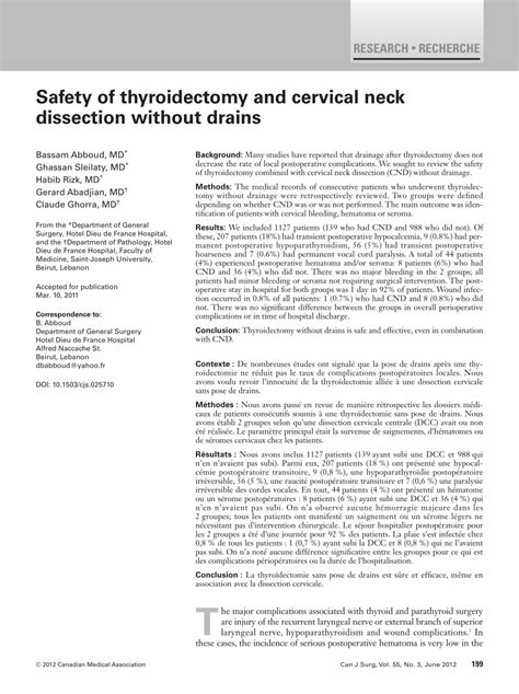 Pdf Safety Of Thyroidectomy And Cervical Neck Dissection Without Drains