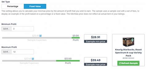 new feature auto calculate min and max prices based on target profit by informed