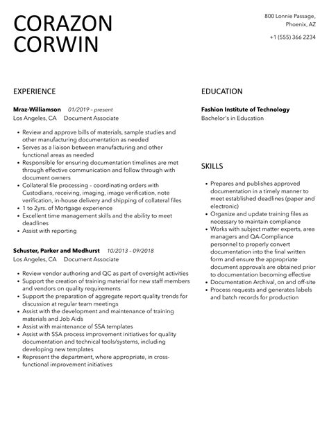 Document Associate Resume Samples Velvet Jobs