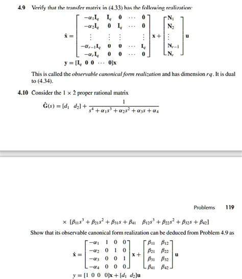 Solved 19 Verify That The Transfer Matrix In 4 33 Has The Following Realization 01ly 0244 0
