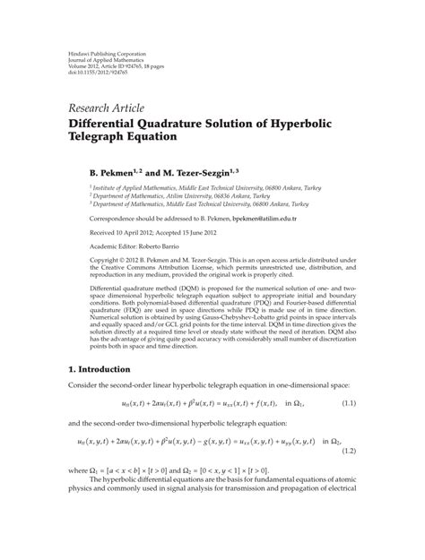 Pdf Differential Quadrature Solution Of Hyperbolic Telegraph Equation