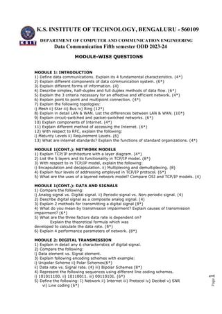 Data Communication And Networking Module Wise Questions Pdf