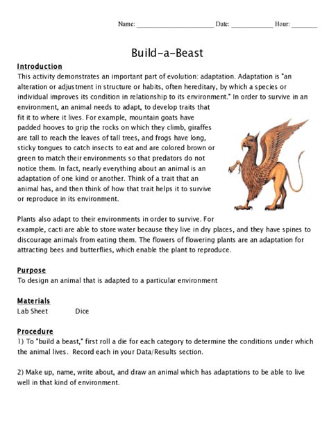 Fillable Online Build A Beast Build A Beast This Activity