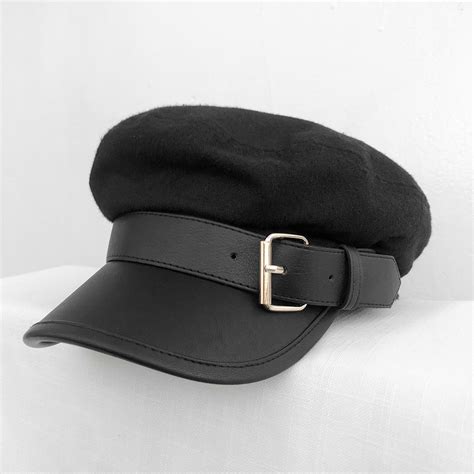 시크 포인트 가죽배색 군모 울 버클 헌팅캡모자 에이블리