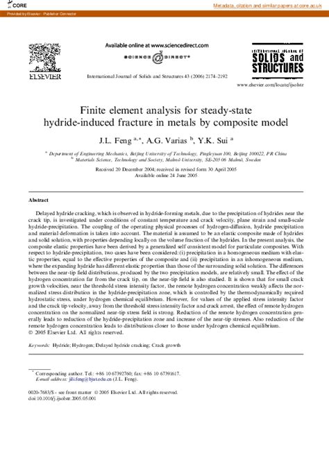Pdf Finite Element Analysis For Steady State Hydride Induced Fracture In Metals By Composite Model