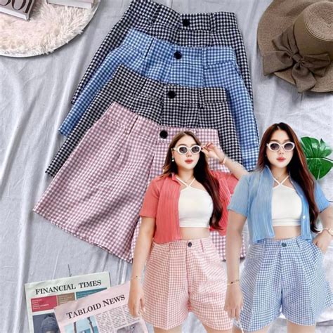 กางเกงขาสั้นบาบี้ ผ้าทอลายชิโนริ M L Xl สาวอวบไซต์ใหญ่ ใส่ได้ Shopee Thailand