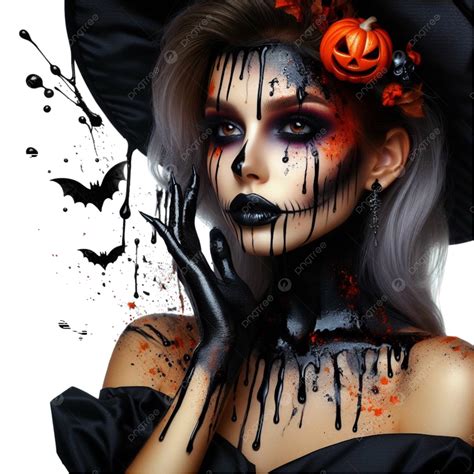 호박과 새가 있는 투명한 배경 3d에 검은 드레스를 입은 마녀 투명한 배경에 검은 드레스를 입은 마녀 호박과 검은 새가 있는 3d 생강 빵 Png 일러스트 및 이미지