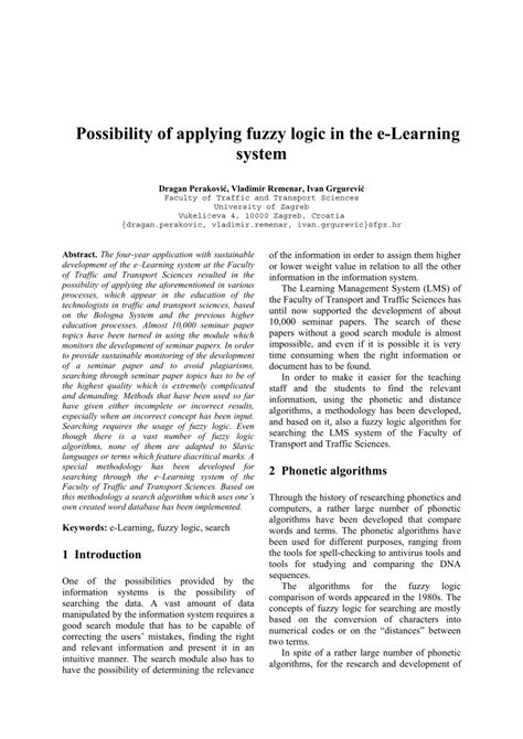 PDF Possibility Of Applying Fuzzy Logic In The E Learning System
