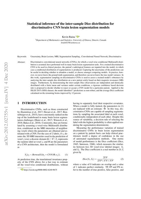 Statistical Inference Of The Inter Sample Dice Distribution For Discriminative Cnn Brain Lesion