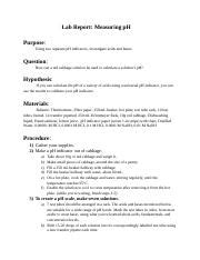 Lab Report Measuring PH Docx Lab Report Measuring PH Purpose Using Two Separate PH