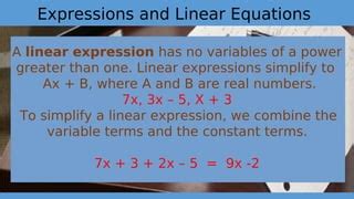 Simplifying Expressions And Solving Linear Equations PPT