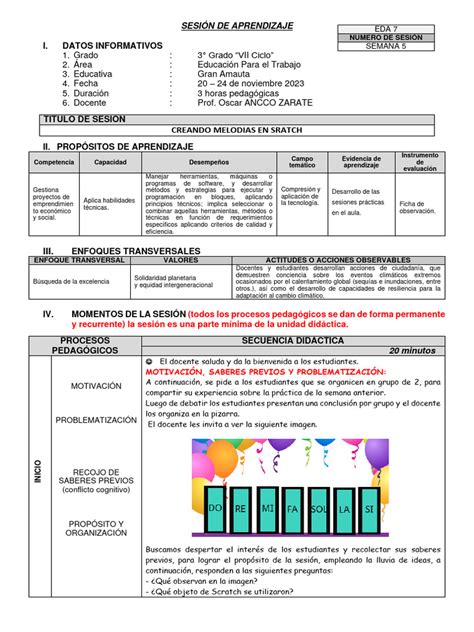 3° Sesión De Aprendizaje Sesión 5 Sem5 Exp7 Ept Pdf Aprendizaje
