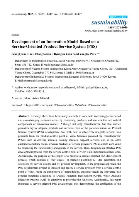Pdf Development Of An Innovation Model Based On A Service Oriented Product Service System Pss