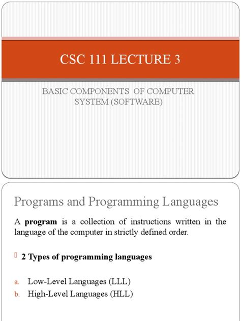 Csc 111 Lecture 3 Pdf Assembly Language Computer Program