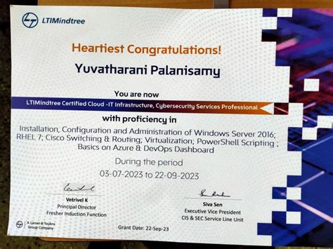 Yuvatharani Palanisamy On Linkedin Certificationachievement Professionaldevelopment Ltimindtree