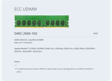 Synology GB DDR ECC DIMM MHz Memory Module D EC G D EC G Mwave