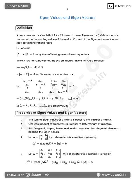 eigen values gate60 short notes 1 pdf eigenvalues and