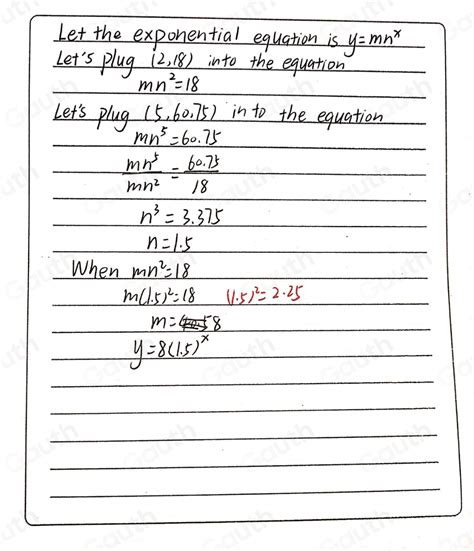 Solved 2 Write An Exponential Equation In The Form Y Ab X Whose Graph Passes Through Points 2