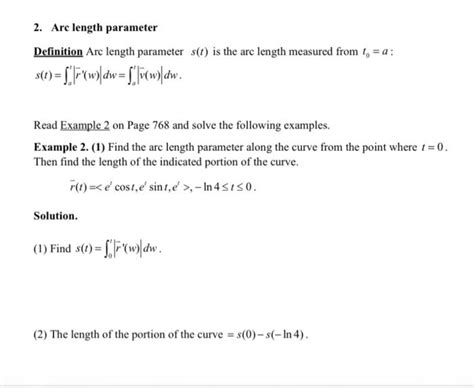 Solved Arc Length Parameter Definition Arc Length Chegg Com