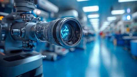 A High Tech Medical Imaging Device With A Glowing Blue Lens In A Modern Laboratory Emphasizing