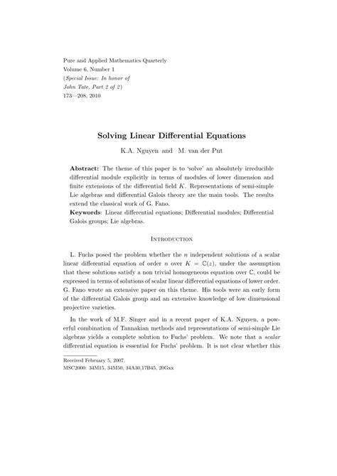 Pdf Solving Linear Differential Equations