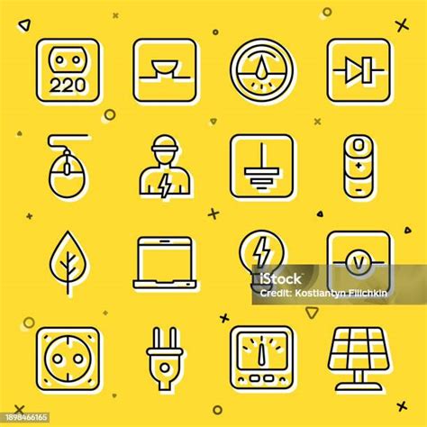 태양 에너지 패널 전압계 배터리 충전 전기 전기 기사 컴퓨터 마우스 전기 콘센트 및 기호 접지 아이콘을 설정합니다 벡터 0명에 대한 스톡 벡터 아트 및 기타 이미지 Istock