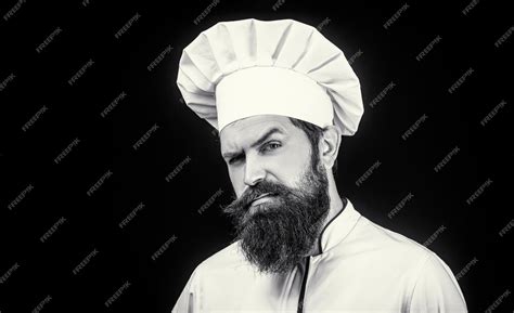 Premium Photo Cook Hat Confident Bearded Male Chef In White Uniform