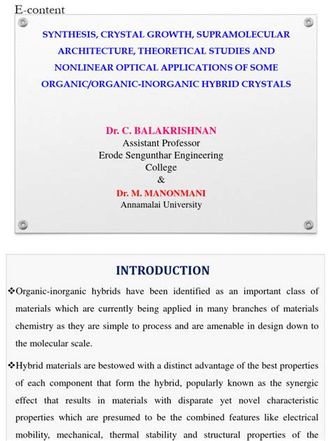 E Content Nonlinear Optical Applications Of Some Organic Organic Inorganic Hybrid Crystals Pdf