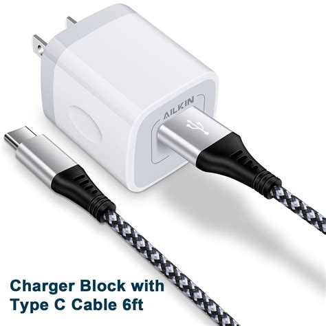 AILKIN Type C Charger USB Charging Block With Android Type C Usb C Charging Cables 6ft USB C
