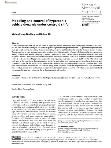 Pdf Modeling And Control Of Hypersonic Vehicle Dynamic Under Centroid