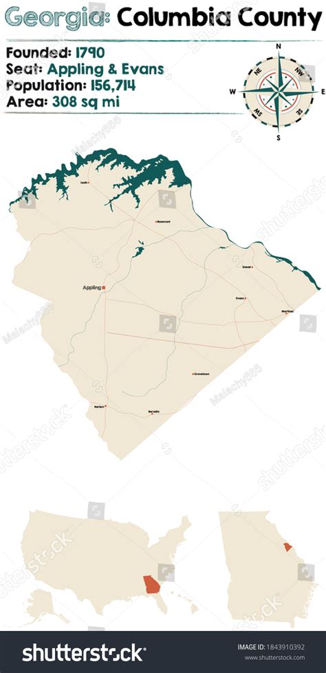 Large Detailed Map Columbia County Georgia Stock Vector Royalty Free