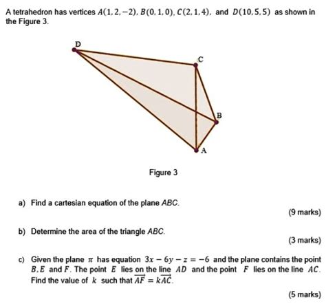 A Tetrahedron Has Vertices A 1 2 2 B 0 1 0 C 2 1 4 And D 10 5 5 As Shown In The