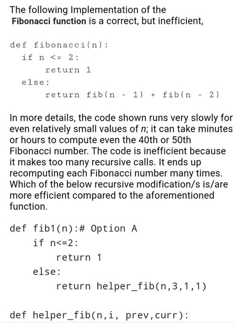 Solved The Following Implementation Of The Fibonacci