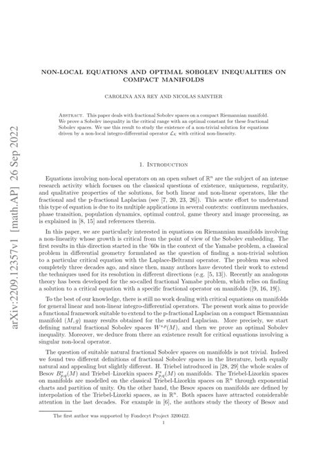 Pdf Non Local Equations And Optimal Sobolev Inequalities On Compact Manifolds