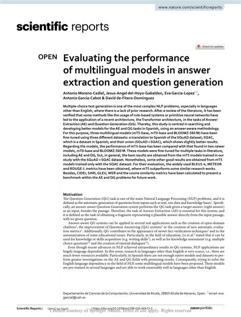 PDF Evaluating The Performance Of Multilingual Models In Answer Extraction And Question Generation
