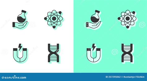 Set Dna Symbol Test Tube Magnet And Atom Icon Vector Stock Vector