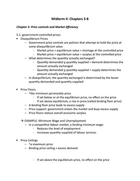 Midterm Ii Review Midterm Ii Chapters 5 Chapter 5 Price Controls
