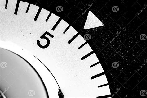 Monochrome Close Up Of An Old Analog Laboratory Timer Set To Six Stock