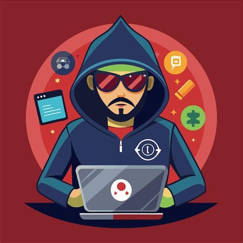 Premium Vector Hacker Operating A Laptop Icon