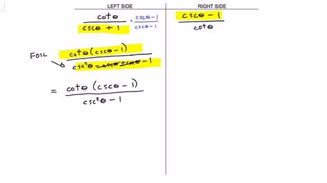 Example Using Multiplying By Conjugates To Prove A Trig Identitiy YouTube