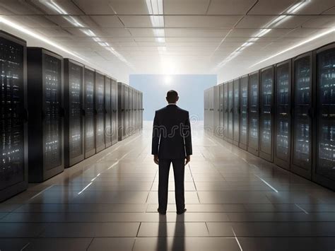 Man Is Standing In The Data Center Stock Illustration Illustration Of Abstract Innovation