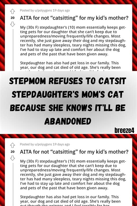 Stepmom Refuses To Catsit Stepdaughter S Mom S Cat Because She Knows It Ll Be Abandoned Artofit