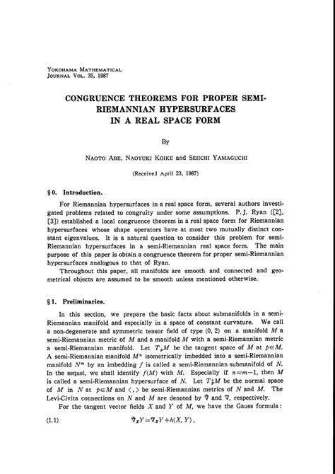 Pdf Congruence Theorems For Proper Semi Riemannian Hypersurfaces In A Real Space Form