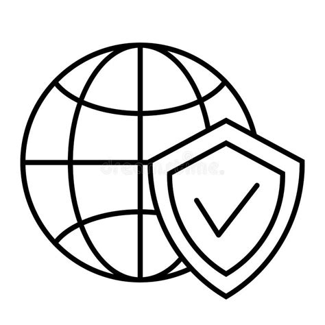 Globe And Shield Line Icon Planet With Shield Vector Illustration Isolated On White Stock