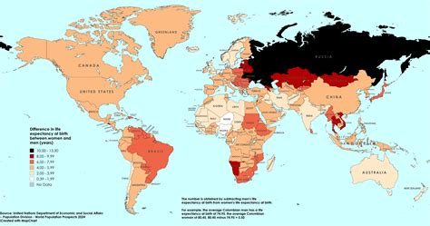 Sex Gap In Life Expectancy Throughout The World Mapped Vivid Maps